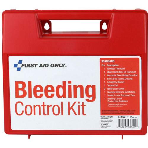 FIRST AID ONLY 91310 Bleeding Control Wall Station Standard Kit, 11 Pieces, Plastic Case, Wall ...