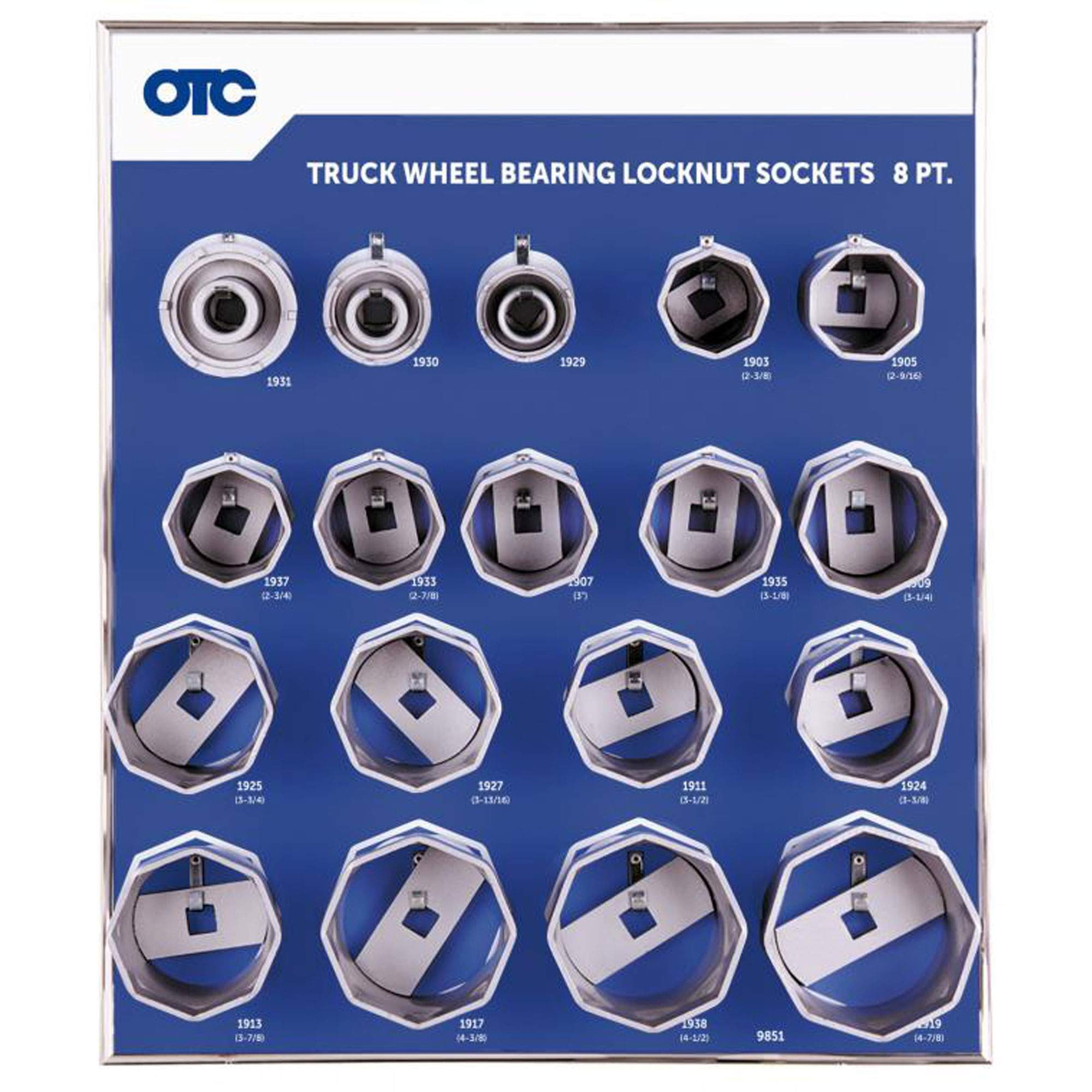 OTC 9851 Wheel Bearing Locknut Sockets with Tool Board, 8 Point, 18 ...